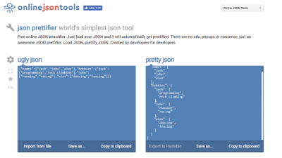Online JSON Tools offer a set of useful tools to deal with JSON