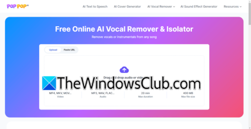 PopPop AI Vocal Remover and Text-to-speech tool for Musicians